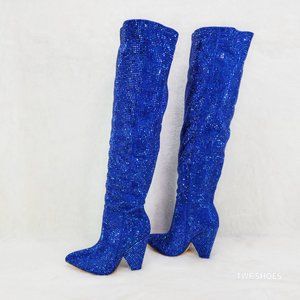 Mata Shoes | Shoes | Vegas Blue Rhinestone Over The Knee Thigh Boots ...
